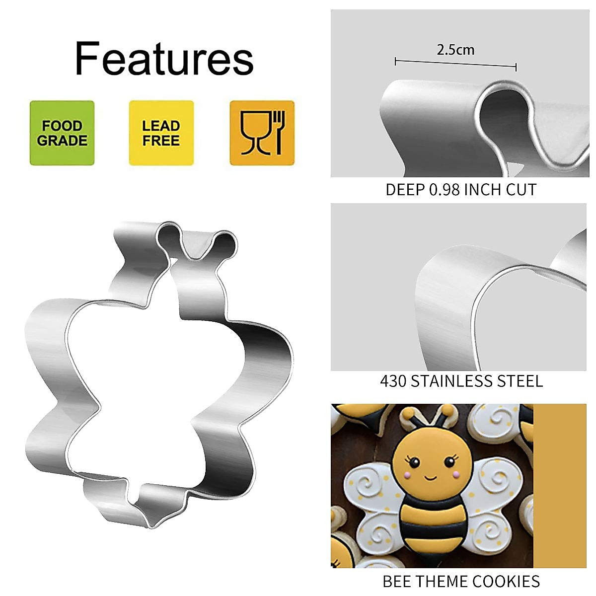 Aoerfes 6 Piece Bee Cookie Cutter Set, Honeycomb Hexagon Honey Jar, Bear the Pooh Molds Cutters for Bee Party Making Muffins, Biscuits, Sandwiches Fondant Decorations