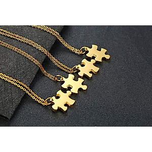 Mealguet Jewelry Personalized Gold Plated Stainless Steel Puzzle BFF Best Friend Friendship Necklace Sets for 3/4/5