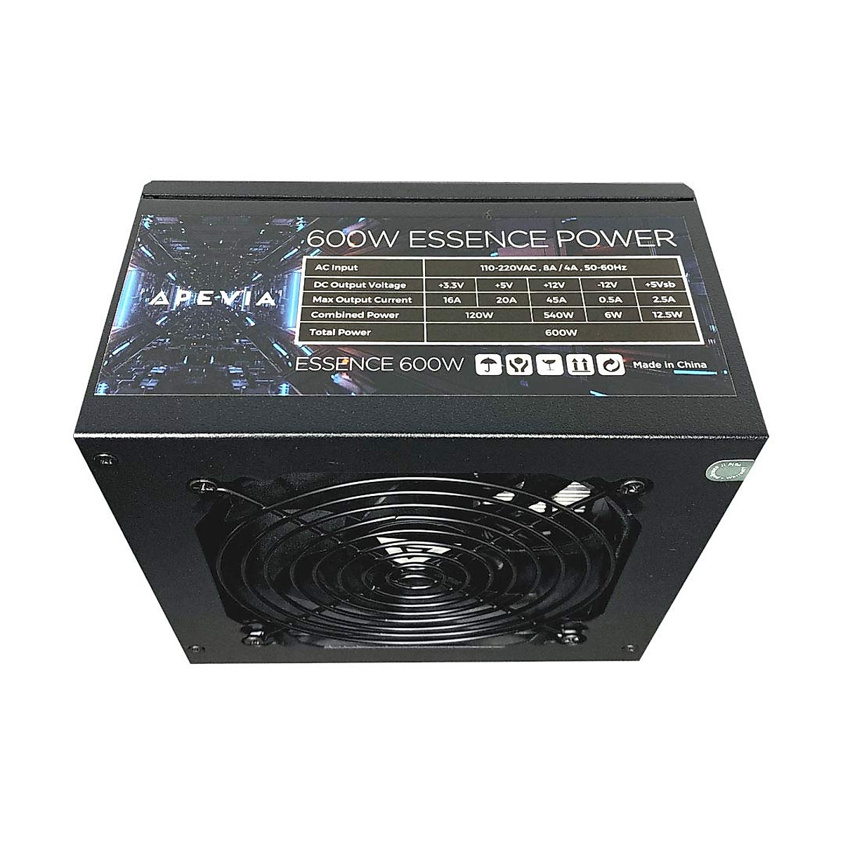 Apevia ATX-ES600W Essence 600W ATX Semi-Modular Gaming Power Supply with Auto-Thermally Controlled 120mm Black Fan, 115/230V Switch, All Protections