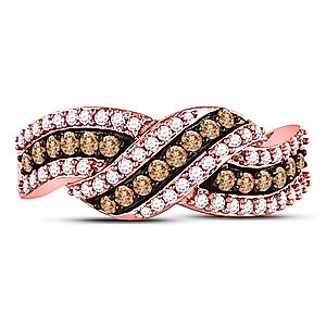 10K Rose Gold Chocolate Brown Diamond Stunning Crossover Band Ring 3/4 Ctw.