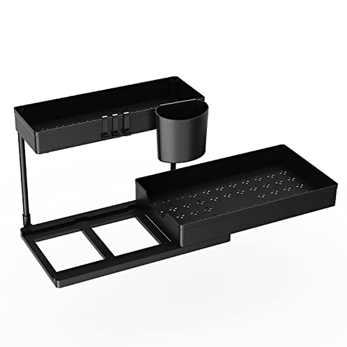 Under Sink Organizers and Storage, 2 Tier Sliding Shelf Bathroom Cabinet Organizer with Hooks, Hanging Cup, Multi-purpose Under Kitchen Sink Organizer, 1 Pack