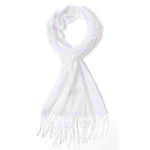 Cindy & Wendy Pashmina Shawls and Wraps Large Scarfs for Women Wedding Party Bridal Long Fashion Solid Shawl Wrap with Fringes (pure white)