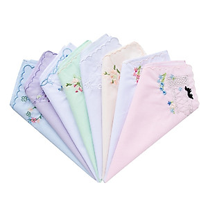 Assorted Ladies Novetly Embroidered Cotton Soft Handkerchiefs Scalloped Hankies 6PCS