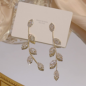 Bridal Earrings for Wedding Rhinestone Dangle Earrings Leaf Earrings Long Earrings Elegant for Women