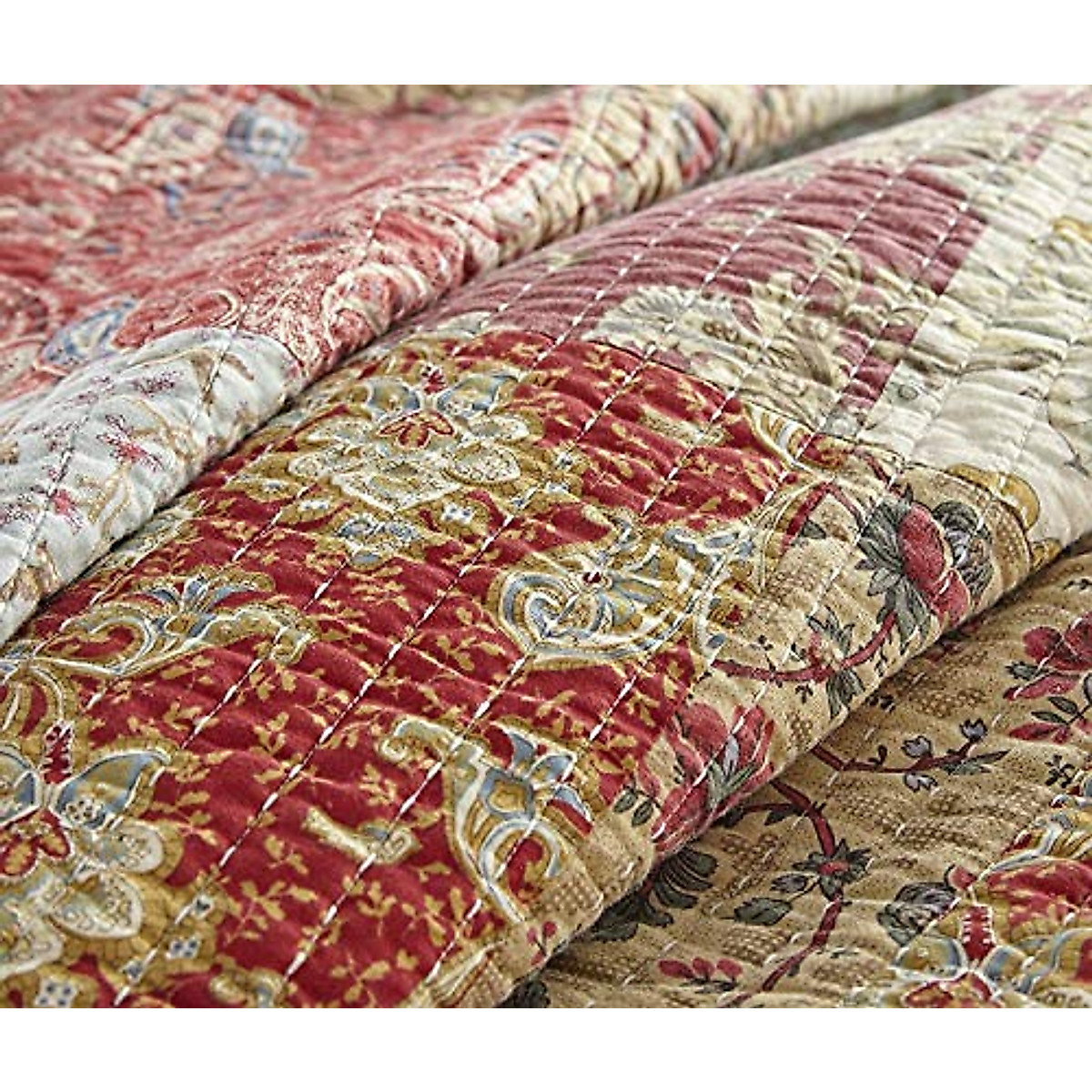 Chezmoi Collection Leslie 3-Piece Floral Patchwork Pre-Washed 100% Cotton Quilt Set, Queen