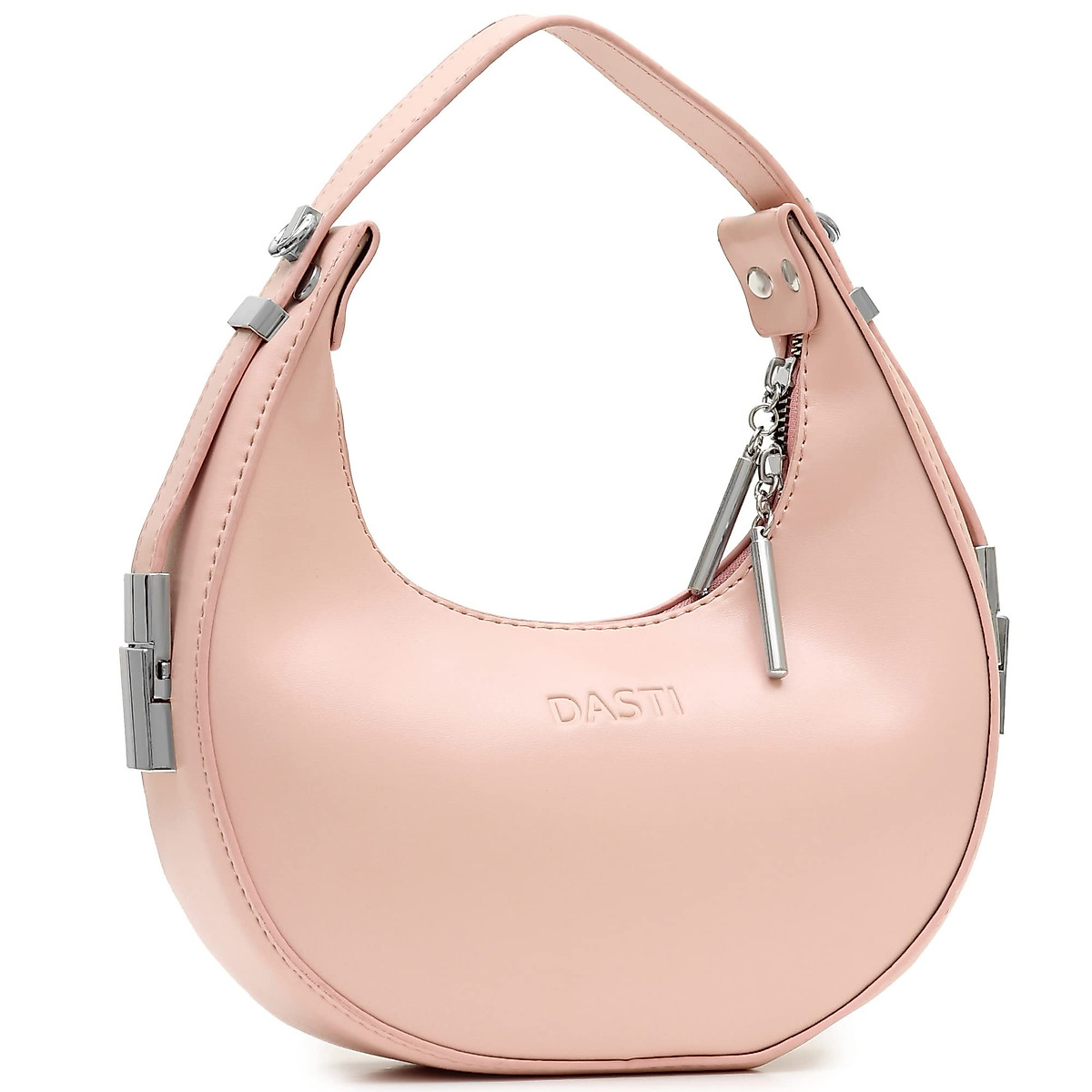 DASTI Half Moon Inspired By Designer Small Pink Purse Convertable Trendy Top Round Handle Side Bag For Women Vegan Leather Hobo Fashionable Chic