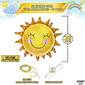 KatchOn, Smile Face Sun Balloons for Party - 26 Inch, Pack of 5 | Mylar Sunshine Balloons, Summer Balloons for Sunshine First Birthday Decorations | First Trip Around The Sun Birthday Decorations