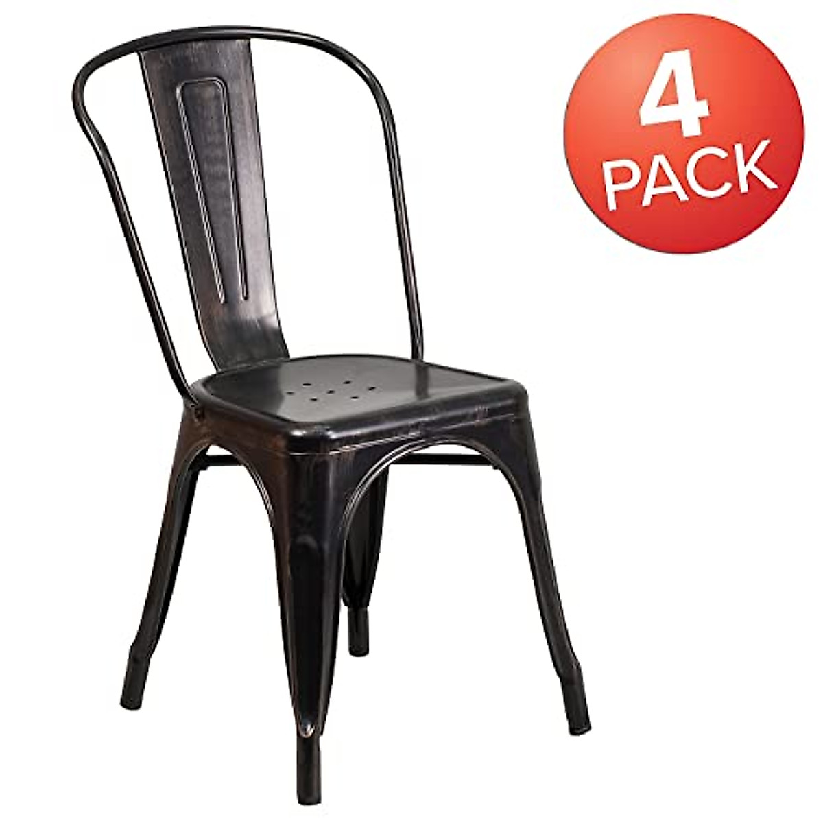 Flash Furniture Commercial Grade 4 Pack Black-Antique Gold Metal Indoor-Outdoor Stackable Chair