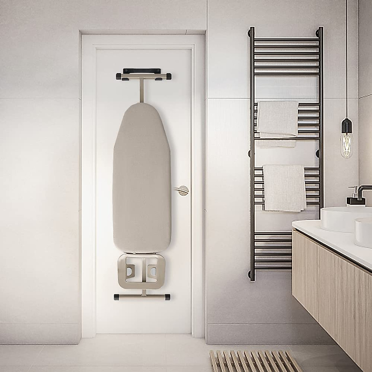 Ironing Board Hanger Wall Mount Ironing Board Holder Organizer Wall Rack for Laundry Rooms Storage Rack Hanging Shelf Hanger (Black)