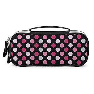 Pink Polka Dot Printed Pencil Case Bag Stationery Pouch with Handle Portable Makeup Bag Desk Organizer