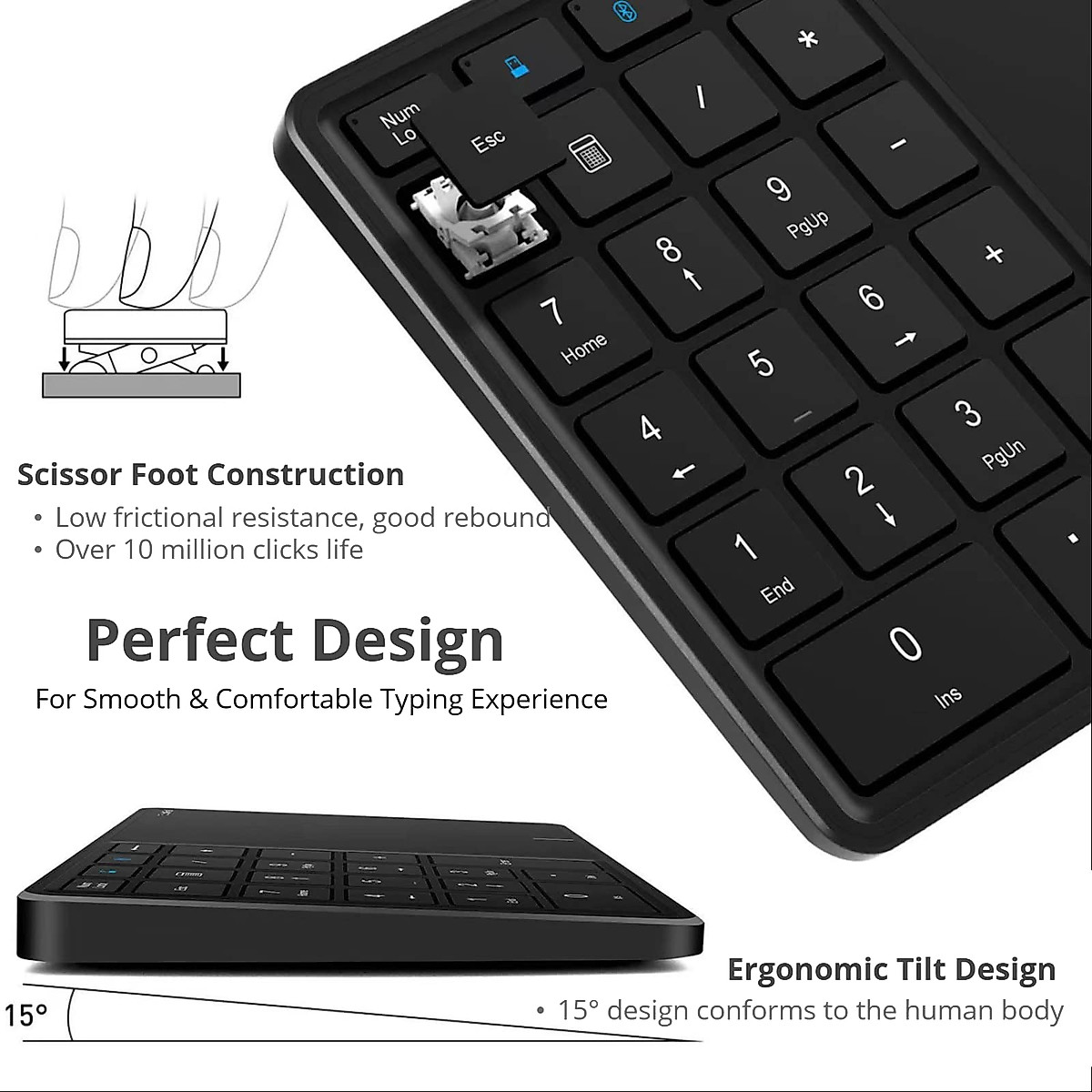 Yoidesu 22 Keys Numeric Keypad with Touchpad, 5.0/2.4G Touch Pad Number Pad, Type C Portable Numpad Financial Accounting with USB Receiver for Laptop