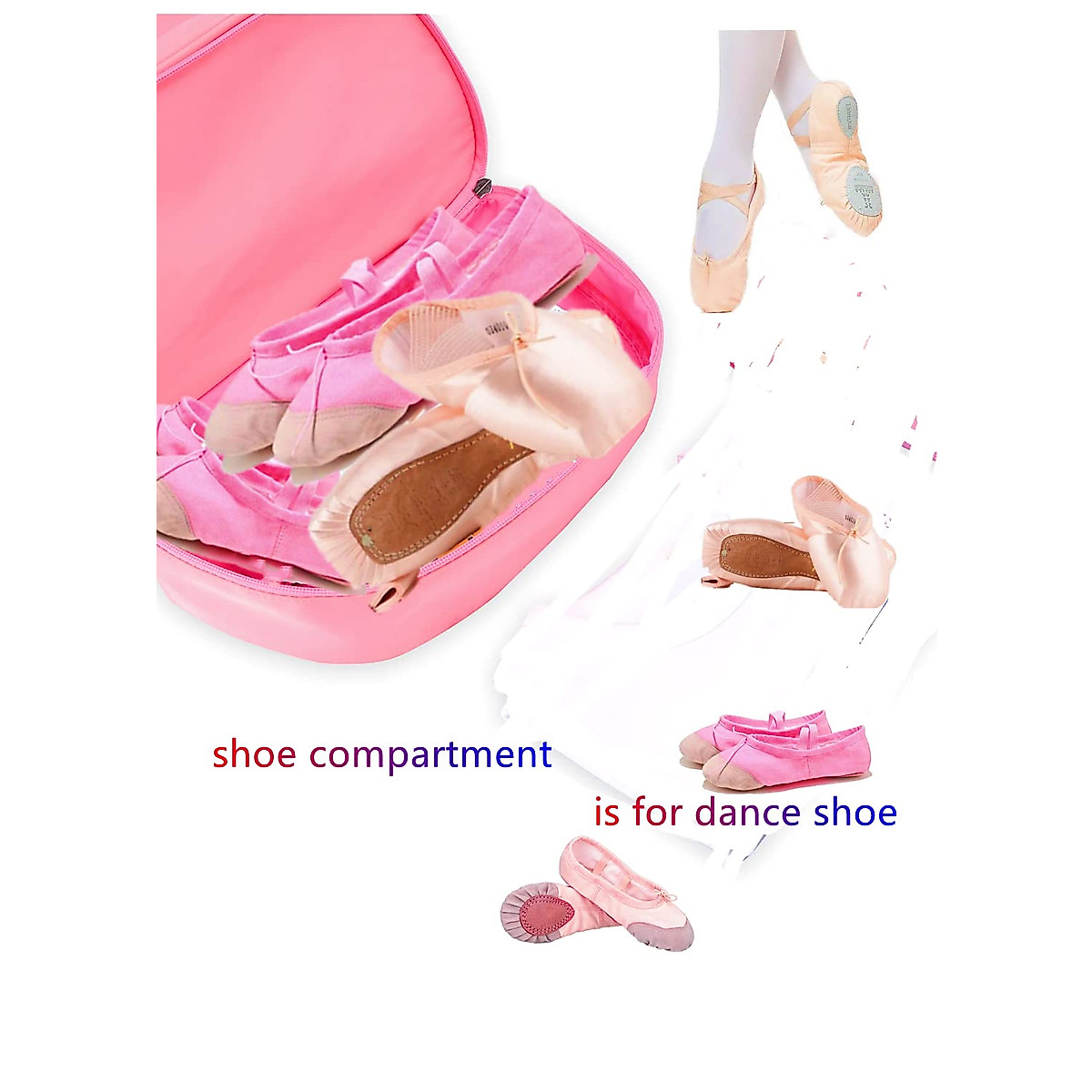 WUHBJJXY,20L, PREMIUM, MULTIFUNCTIONAL,DURABLE,Large Sized PINK KID Dance bag with Shoe Compartment and Wet and Dry separation features,Ballet bag,Dance backpack