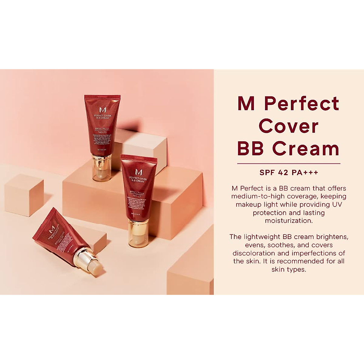 MISSHA M Perfect BB Cream No 31.Golden beige for medium/deep with neutral skin tone SPF 42 PA +++ 1.69 Fl Oz - Tinted Moisturizer for face with SPF