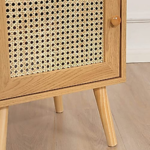 Betterhood Rattan Nightstand, Boho Side Table with Handmade Rattan Decorated Drawer, Mid-Century Modern Nightstand with Open Storage Shelf for Bedroom, Living Room, Natural