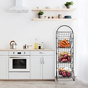 Sorbus 3-Tier Wire Market Basket Storage Stand for Fruit, Vegetables, Toiletries, Household Items, Stylish Tiered Serving Stand Baskets for Kitchen, Bathroom Organization (3 Tier)