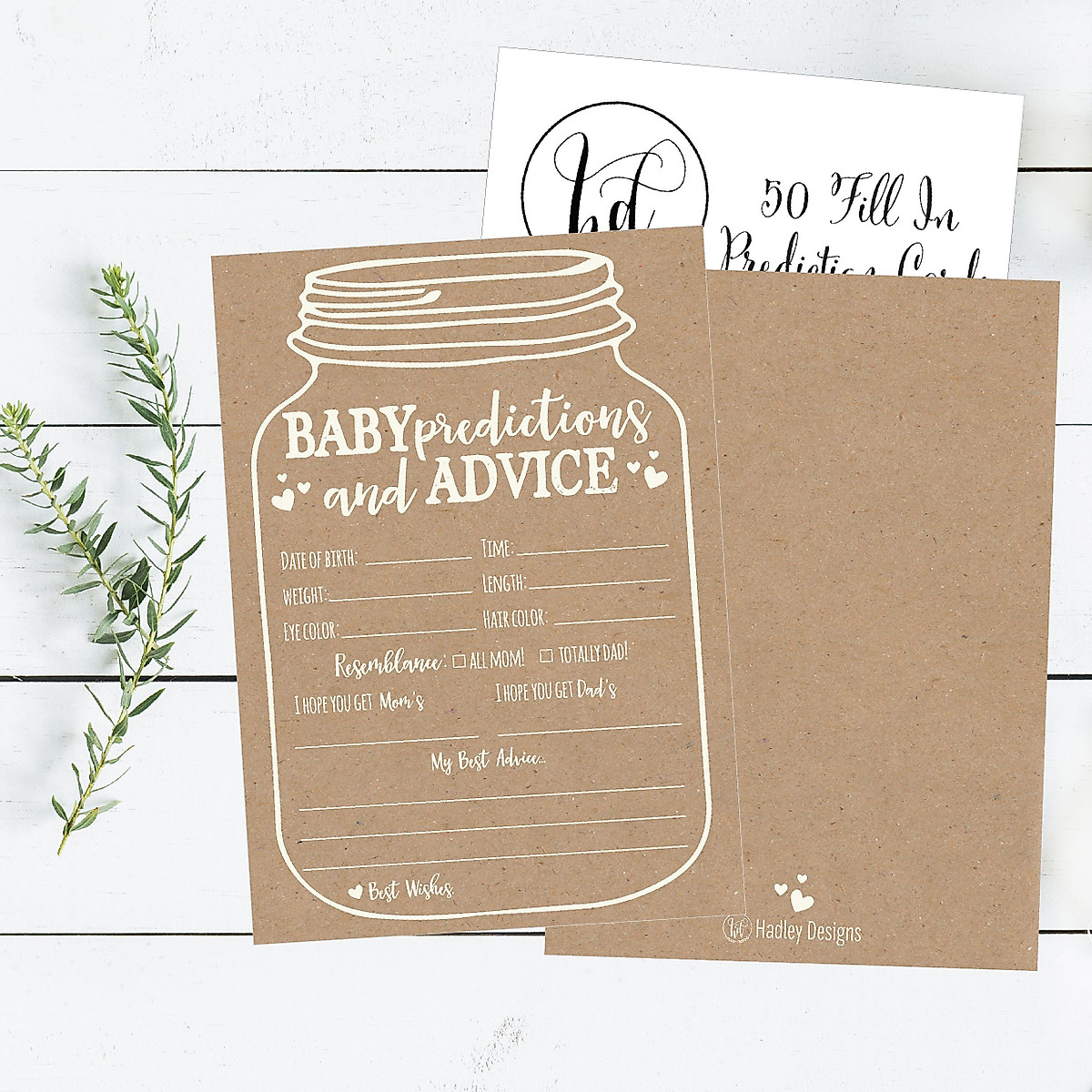 Hadley Designs 50 Mason Jar Advice and Prediction Cards Baby Shower Game, New Mom & Dad Card or Mommy & Daddy To Be, For Girl & Boy Babies, Fun Gender Neutral Shower Party Favors