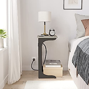 TUTOTAK C Shaped End Table with Charging Station, Tv Tray Table with 2 USB Ports and Outlets, Couch Table, Snack Table, Sofa Side Table for Small Spaces, Living Room, Bedroom TB01BG044