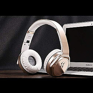 Mobi7e Bluetooth Headphones Over-Ear 2 in 1 Cordless Foldable Twist-Out Speaker Wireless Stereo Bass Headphone with NFC FM Radio/AUX/TF Card Slot Sports Retractable Headband Headset (Gold)