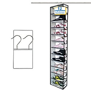 hanging shoe organizer , 12Section,shoe organizer,Ample Storage Space,college dorm essentials for girls,Heavy duty rack Up to 45 Pounds,closet organizers and storage,closet organizer,White/Black