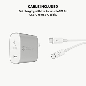 Belkin Boost Charge 27W Quick Charge 4+ Home Charger with 4ft/1.2m USB-C to USB-C Cable
