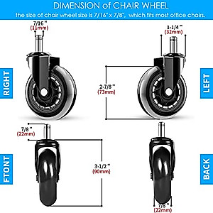 Office Chair Wheels - Replacement Rubber Wheels - Universal Fit 3 Inch Chair Casters, Heavy-Duty Chair Wheels, Noise Free, Fits 98% Chair, for All Floor (5)