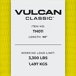 VULCAN Car Tie Down with Snap Hooks - Lasso Style - 2 Inch x 96 Inch - 4 Pack - Classic Yellow - 3,300 Pound Safe Working Load