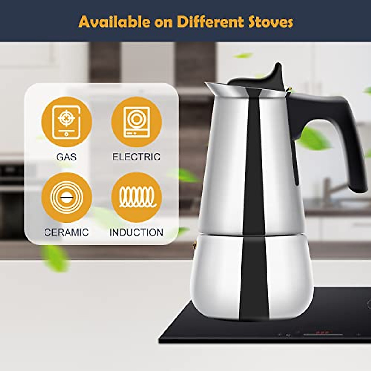 Italian coffee maker moka pot：espresso maker Stovetop Espresso Maker, Stainless Steel Moka Pot Percolator Coffee Pot Expresso coffee Brewer Classic Coffee Maker for Home & Camping, 4 Cup / 6.7oz