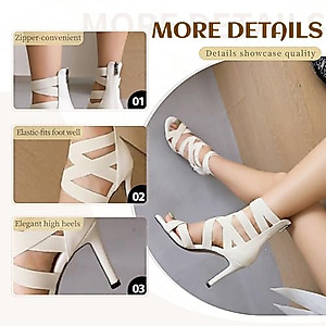 TINRYMX Womens Latin Dance Boots Lace up Jazz Dance Heels Tango Ballroom Salsa Dance Shoes, DSK9-Beige-7, US5.5