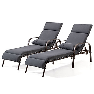Pellebant Patio Chaise Lounge Chair with Cushion, Adjustable Lounge Chair with 5 Positions, Outdoor Recliners All Weather for Pool, Beach and Yard, 2 Pcs,Dark Grey
