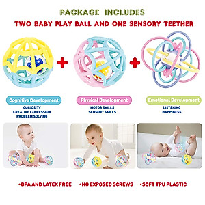 Baby Play Ball and Sensory Teether. Two Outer Plus 2 Inner Balls. Rattles and Rolls for Double The Fun. Ages 0 Month to 4 Years