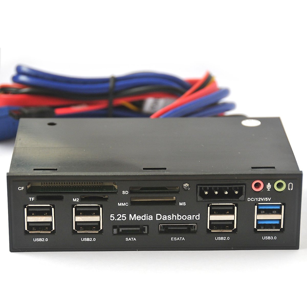 eoocvt 5.25 inch Multi-Function USB 3.0 Hub CF TF M2 SD MS Card Reader CD-ROM Front Panel Media Dashboard SATA eSATA Audio Headphone Mic Computer Peripherals
