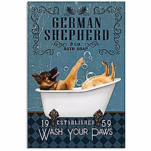 SIGNCHAT German Shepherd Bath Soap Wash Your Paws Poster Art Print Decor Home Vintage Style Metal Wall Plaque Wall Decoration Metal Sign 8x12 inch, Poster470