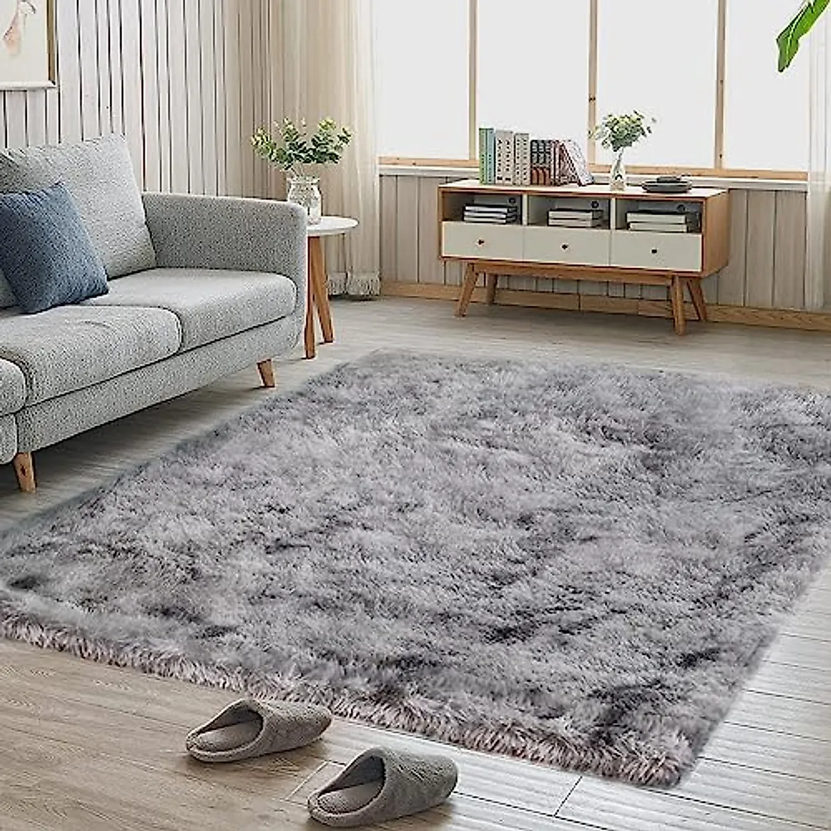 evizen 8x10 Area Rug for Living Room Bedroom, Super Soft Shaggy Rugs Fluffy Washable Durable Living Room Rugs, Plush Rug for Room Decor, Light Grey