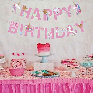 Unicorn Happy Birthday Banner/Unicorn Party Supplies Decorations for Kids Birthday Party Decoration,Pink