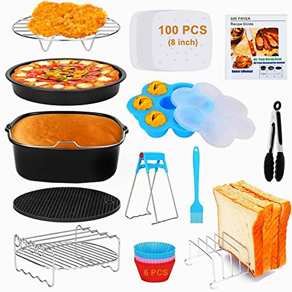 Square Air Fryer Accessories, 8 Inch XL Deep Fryer Accessories Compatible with Philips Cosori Ninja Gowise Gourmia Chefman Comfee Air Fryer, Fit 3.6QT-6.8QT Square Air Fryer