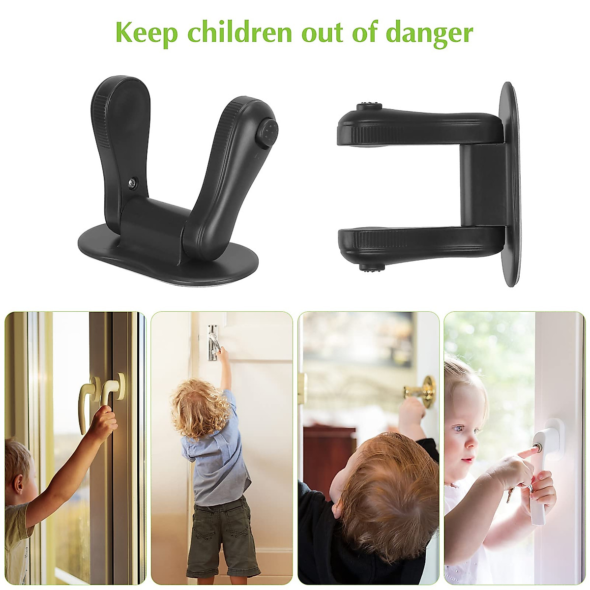 BiSiViO Child Proof Door Lever Lock, 2 Pack Door locks for kids safety, Door knob child proof, Baby proofing, 3M Adhesive, Door handle child proof, Baby Safety Locks for Toddlers (Black)