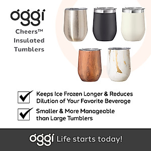 Oggi Cheers 'Celebrate Collection' Stainless Steel Insulated Wine Tumbler - Gold Sparkle, 12oz, with clear slider lid.