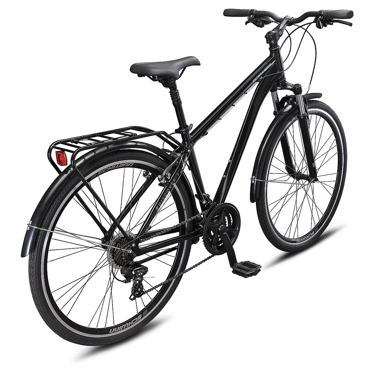 Schwinn Discover 2 Adult Hybrid Bike for Men and Women, 700c Wheels, 21-Speeds, 17-Inch Step-Over Frame, Front and Rear Fenders, Rear Cargo Rack, Black