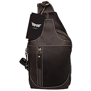 Dimarcy Leather Cross-body Sling Bag Casual Daypack Backpack Chest Shoulder Multi-Purpose Timeless Design Small Unisex (Dark Brown)