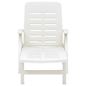 vidaXL Weather-Resistant Folding Sun Lounger, Plastic Outdoor Lounger, White, Suitable for Patio/Garden, with Adjustable Backrest & No Assembly Required