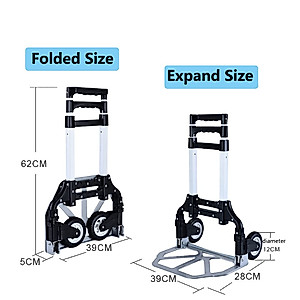 Folding Hand Truck and Personal Dolly,200lbs Aluminum Stair Climbing Dolly Cart with Rubber Wheels and Bungee Cord,Heavy Duty Handcart Luggage Cart for Home,Travel, Moving and Office Use