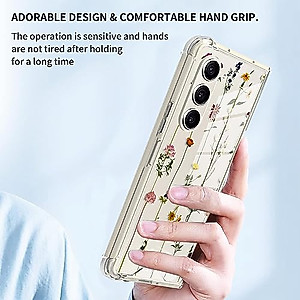 OOK Clear Design for Samsung Galaxy Z Fold 5 Case with Flower Clear Floral Phone Case Shockproof Hard PC Back Protective Cover for Women Girls Green Flower Case for Galaxy Z Fold 5 (Flower Vine)