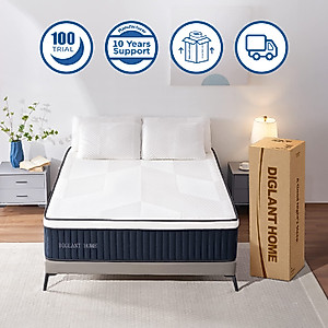 California King Mattress, DIGLANT 14 Inch Euro Top Hybrid Memory Foam Mattress with Pocket Springs, Medium Plush Feel Cal King Mattress, Supportive & Pressure Relief, CertiPUR-US Certified, 72"*84"