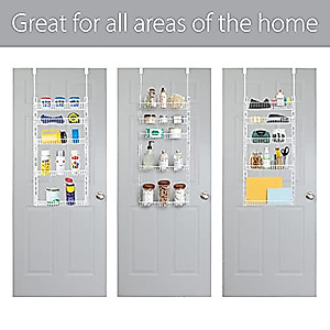 Smart Design Over The Door Adjustable Pantry Organizer Rack w/ 5 Adjustable Shelves - Steel Metal - Hanging - Wall Mount - Cans, Spice, Storage, Closet - Kitchen [White]
