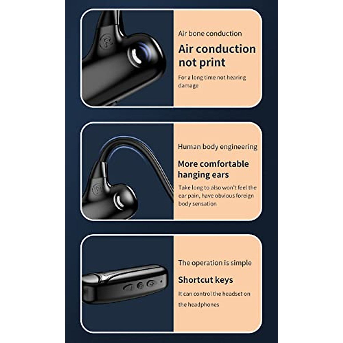 Air Bone Conduction Bluetooth Headphones Ultra-Long Life Wireless Hanging Ear Type Not in The Ear Sports Headphones (Red)