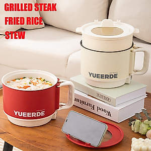 Hot Pot Electric Ramen Cooker Mini Instant Non-stick Pot with Over-Heating Protection Dry Burning Protection Easy Clean 1.5L 600W Ideal for Steak, Egg, Fried Rice, Ramen, Oatmeal, Soup