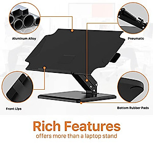 JOY worker Laptop Stand for Desk Adjustable Height, Gas Spring Laptop Holder Riser, Multi-Angle Foldable Aluminum Computer Stand for Laptop, Compatible with Laptops Up to 17 Inch, Black