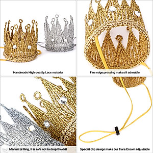 Qishare Baby Photo Prop Crown Elastic Headbands, 2Pcs Princess Tiara Crown Birthday Hat for Baby Boy Girl, Party Hat for Women (Gold+Silver)