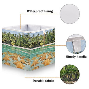 Kigai Storage Basket Tropical Palm Trees & Starfishes Foldable Storage Bin 11 X 11 X 11 Inches Cube Storage Baskets Box for Shelves Closet Laundry Nursery Bedroom Home Decor