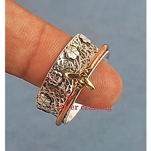 Honey Bee Spinner 925 Sterling Silver Meditation Ring Beautiful Flower Design Handmade Vintage Silver Spinner Ring (12.5)
